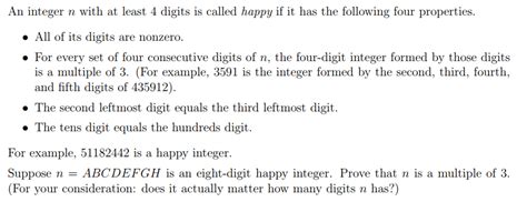 solved an integer n with at least 4 digits is called happy