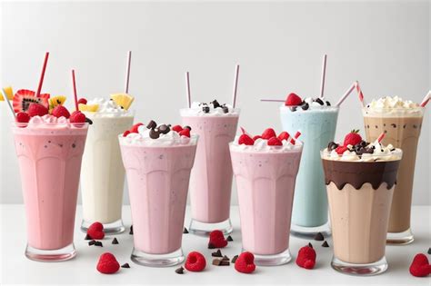 Premium Photo Photo Assortment Of Milkshake Glasses With Fruits And