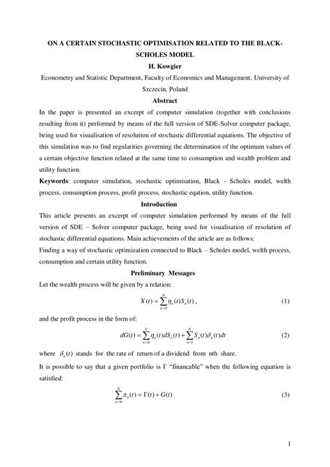 Pdf On A Certain Stochastic Optimisation Related To The Black Scholes