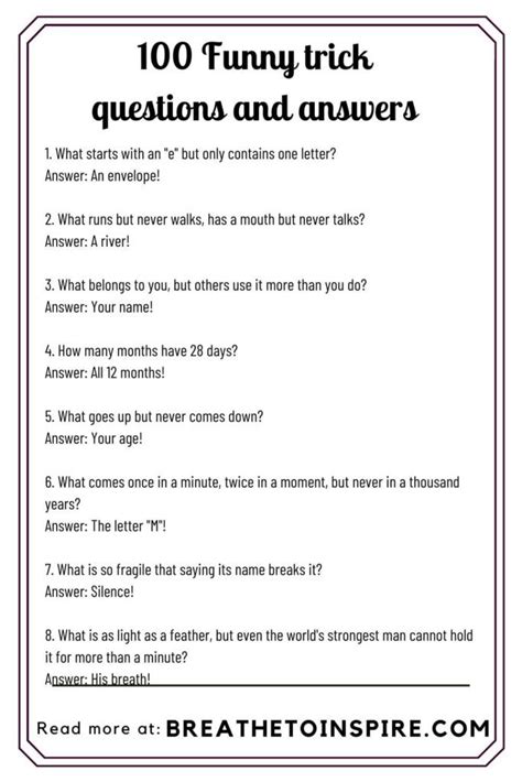 100 Funny Trick Questions And Answers Tricky Riddles Edition For Fun