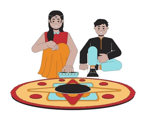 Irm Os Indianos Fazendo Rangoli Personagens De Desenhos Animados