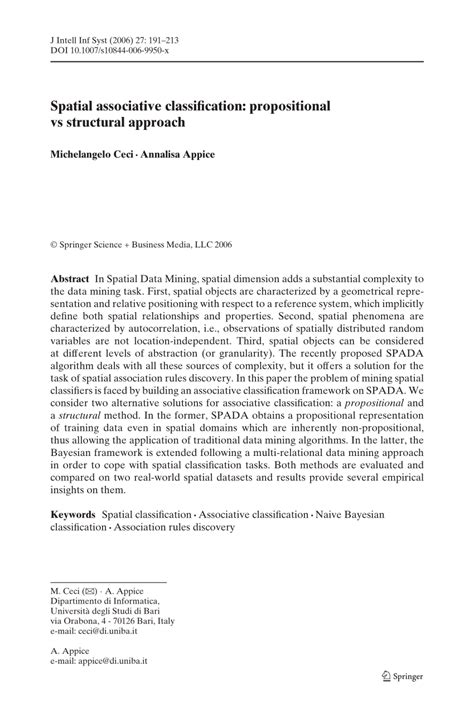 Pdf Spatial Associative Classification Propositional Vs Structural