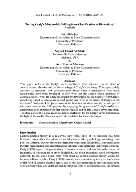 Pdf Testing Craigs Metamodel Shifting From Classification To