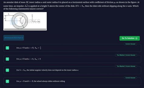 An Annular Disk Of Mass M Inner Radius A And Outer Radius B Is Placed On