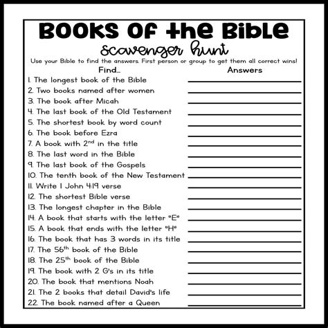 Books Of The Bible Scavenger Hunt Game Printable Church Game Womens Group Game Sunday School