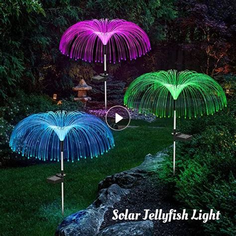 2pcs Led 태양 빛 야외 광섬유 해파리 다채로운 램프 색상 변경 정원 지상 잔디 통로 거리 조명 장식 Aliexpress