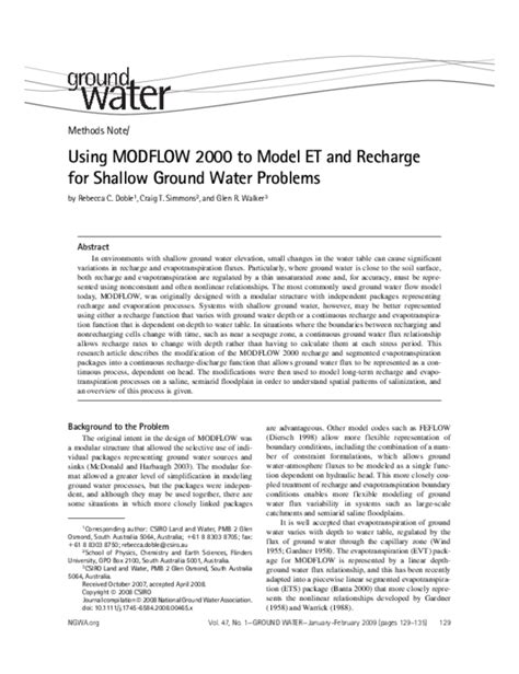 Pdf Using Modflow 2000 To Model Et And Recharge For Shallow Ground Water Problems