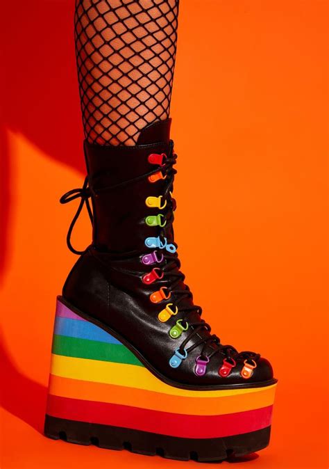Club Exx Lace Up Rainbow Platform Ankle Boots Black Rainbow Shoes Platform Boots Pride Outfit