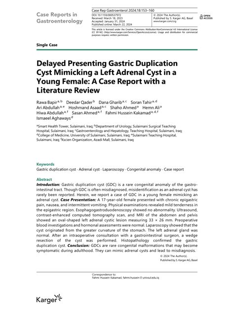 Pdf Delayed Presenting Gastric Duplication Cyst Mimicking A Left Adrenal Cyst In A Young