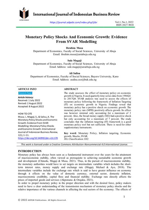 Pdf Monetary Policy Shocks And Economic Growth Evidence From Svar Modelling