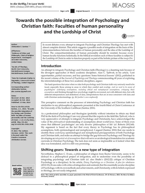 Towards The Possible Integration Of Psychology And Christian Faith