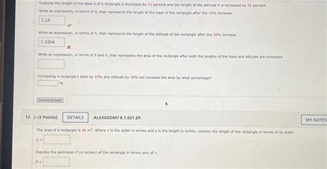Solved Suppose The Length Of The Base B Of A Rectangle Is Chegg Com