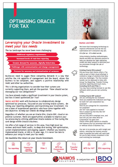 Optimising Oracle For Tax Namos Solutions