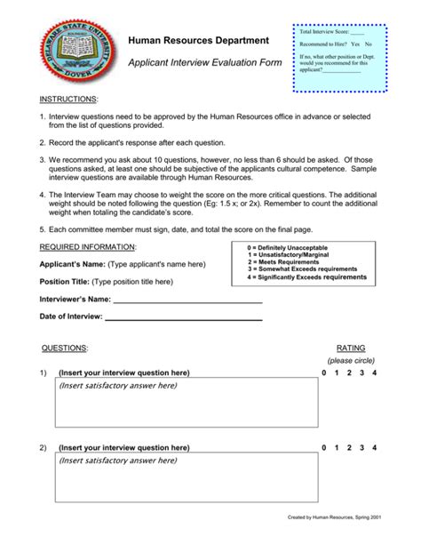 Applicant Interview Evaluation Form