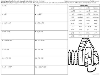 Radical Operations Square Cube Roots Color By Number Activity By Doing Math