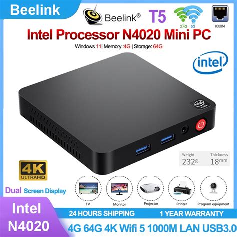 Beelink T5 Intel Processor N4020 Wins11 Ddr4 Wifi Bt5 0 Dual 4k Display Office Desktop Mini Pc