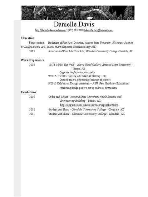 Danielle Davis Fine Arts Resume Pdf Art