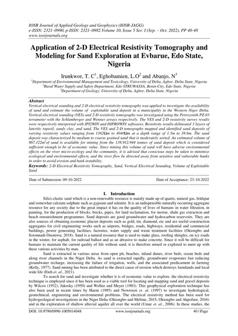 Pdf Application Of 2 D Electrical Resistivity Tomography And Modeling For Sand Exploration At