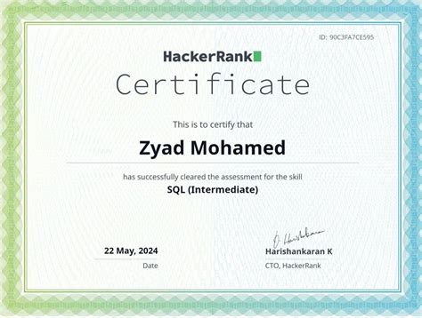 i earned sql certificate on hackerrank zyad mohamed posted on the