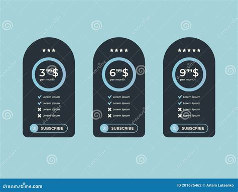 Interface For The Site Ui Ux Vector Banner For Web App Pricing Table Template With Three Plan