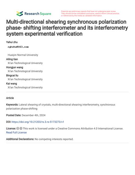 Pdf Multi Directional Shearing Synchronous Polarization Phase Shifting Interferometer And Its