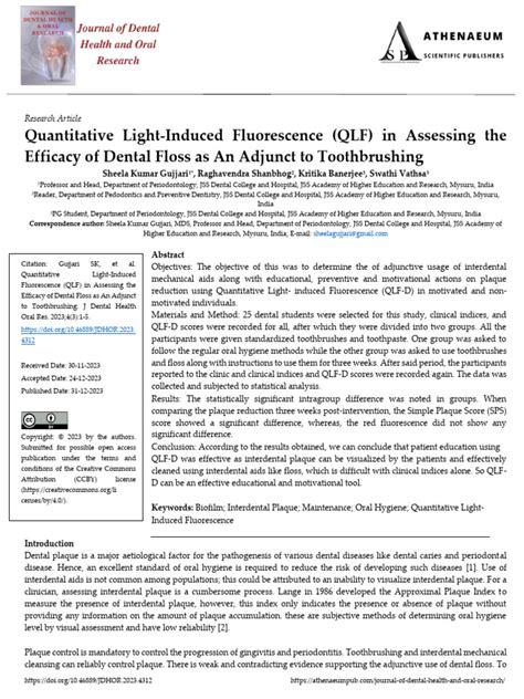 Quantitative Light Induced Fluorescence Qlf In Assessing The Efficacy