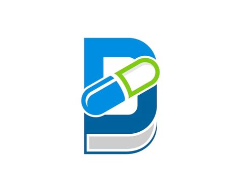 내부에 의료 캡슐이 있는 D 문자 이니셜이 있는 책 프리미엄 벡터
