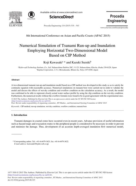 Pdf Numerical Simulation Of Tsunami Run Up And Inundation Employing Horizontal Two Dimensional