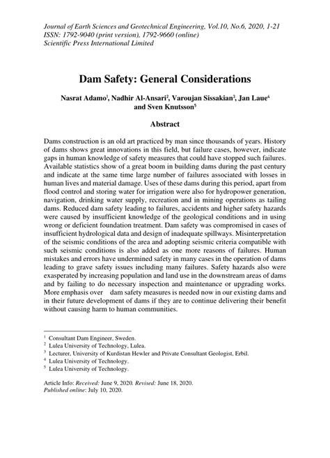 Pdf Dam Safety General Considerations
