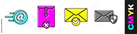 Set Mail And E Mail Delete Envelope Envelope And Check Mark And Envelope With Shield Icon