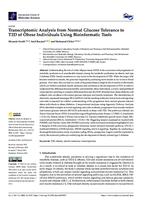 Pdf Transcriptomic Analysis From Normal Glucose Tolerance To T2d Of Obese Individuals Using