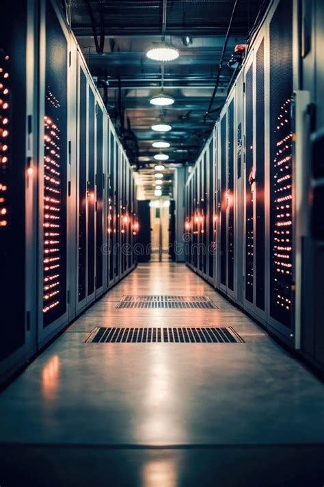 Modern Data Center Server Room With Led Lights And Advanced Networking Equipment Stock Image
