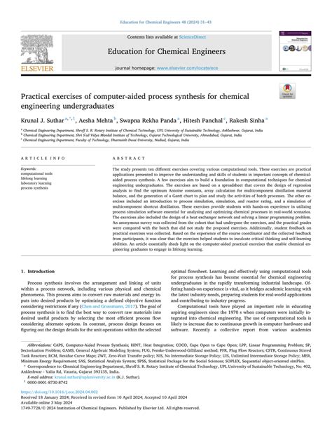 Pdf Practical Exercises Of Computer Aided Process Synthesis For Chemical Engineering