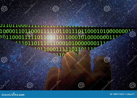 Hand Opening Space Discovering Digital Binary Code Simulation Stock