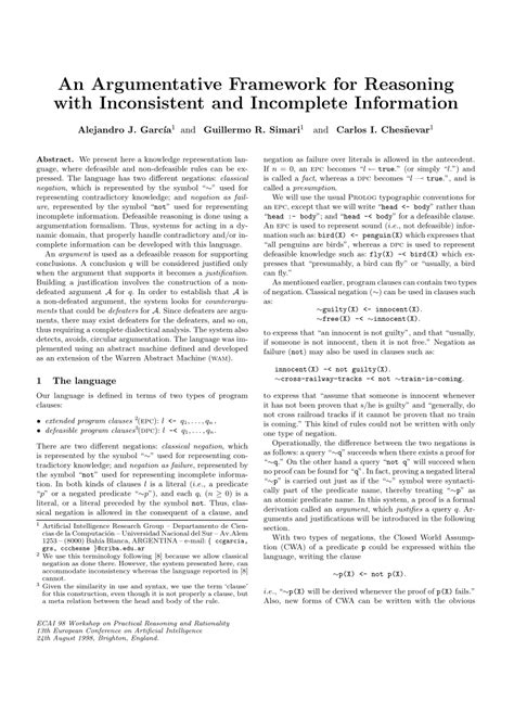 pdf an argumentative framework for reasoning with inconsistent and