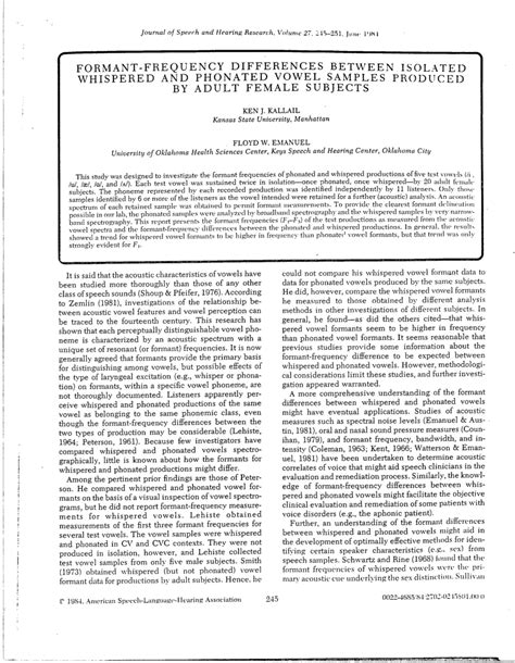 Pdf Formant Frequency Differences Between Isolated Whispered And Phonated Vowel Samples