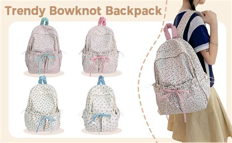 Cute Aesthetic Bow Backpack For Women Kawaii Floral Print