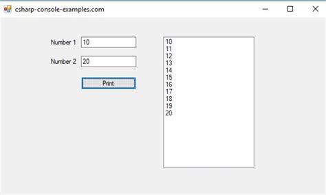 Print All Numbers Between Two Integers In C Windows Form Application