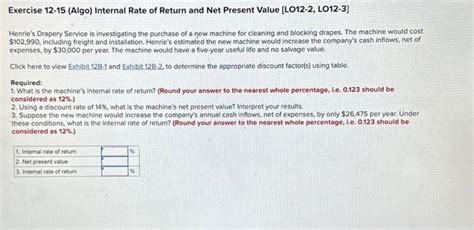 Exercise 12 15 Algo Internal Rate Of Return And Net
