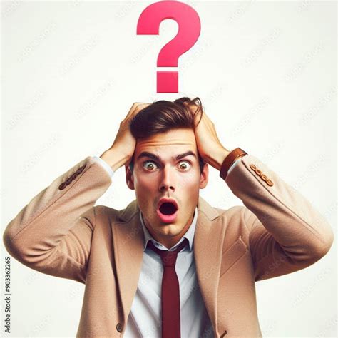 Caucasian Man Portrait With Puzzled Confused Shocked Expression With Question Mark Isolated On
