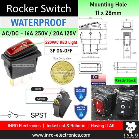 11x28mm Rectangle AC DC Waterproof 2 Pin 3 Pin DPST DPDT KCD3 Rocker Switch Suis Rocker AC