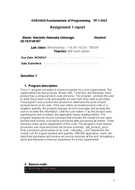 103140187 Assignment 1 Cos10029 Fundamentals Of Programming Tp 3 2023