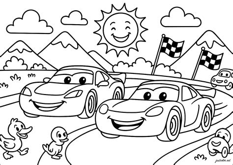 Course De Voitures Coloriages De Cars à Imprimer