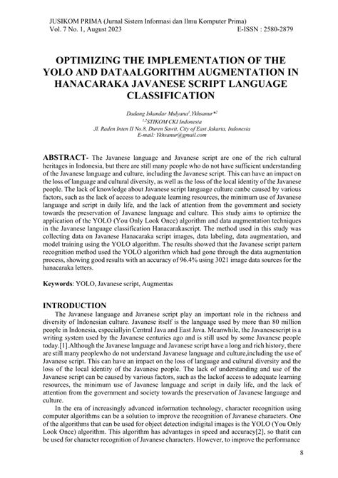 pdf optimizing the implementation of the yolo and data algorithm