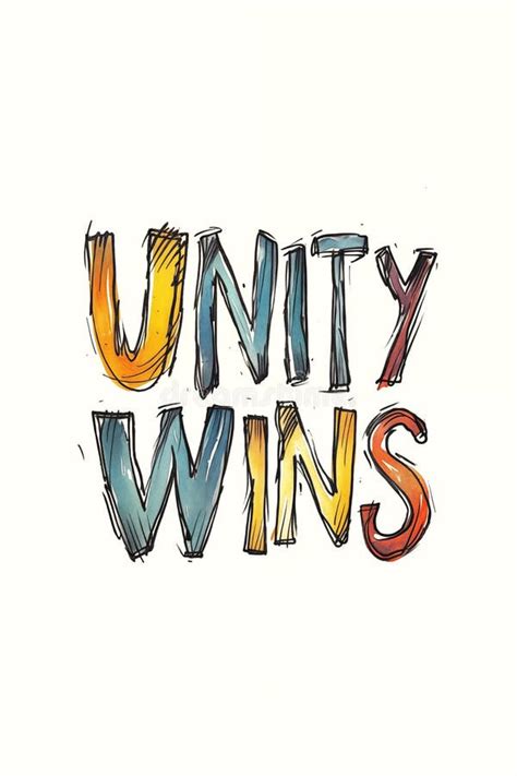 Unity Wins Hand Drawn Text Illustration Scratchy Colorful Letters On Light Background Stock