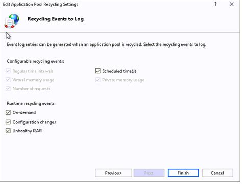 how do i switch iis application pools from default recycle times to