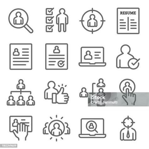 헤드 헌팅 아이콘세트 벡터 일러스트레이션 이력서 지원자 진로 등의 아이콘이 포함되어 있습니다 확장스트로크 팀워크에 대한 스톡 벡터 아트 및 기타 이미지 Istock