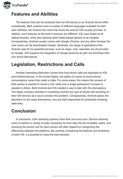 Operating Systems IOS Vs Android Pros And Cons Words Essay
