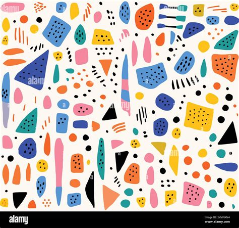 Contemporary Handmade Vector Illustration Pattern With Various Symmetrical Squares Triangles