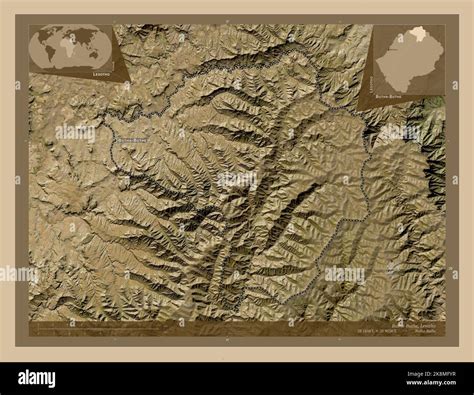 Butha Buthe District Of Lesotho Low Resolution Satellite Map Locations And Names Of Major